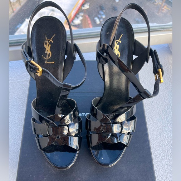 Yves Saint Laurent | Shoes | Ysl Tribute Platform Sandals In Patent ...
